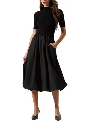 Astr The Label Mixed Media Bubble Hem Dress - Black