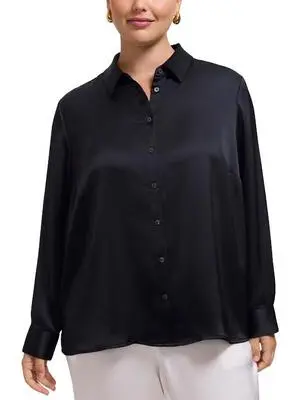 Foxcroft Bianca Satin Button-up Shirt - Black