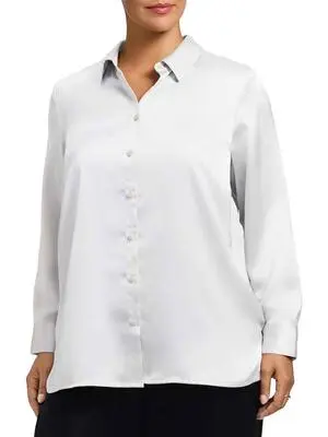 Foxcroft Bianca Satin Button-up Shirt - Ecru