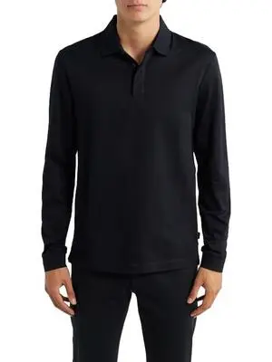 BOSS Pado Long Sleeve Cotton Polo - Black