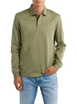 BOSS Pado Long Sleeve Cotton Polo - Medium Green