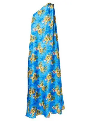 La DoubleJ Roy Floral Silk Twill Maxi Dress Blue