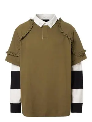 Simone Rocha Layered Ruffled Cotton Jersey Polo Shirt - Green