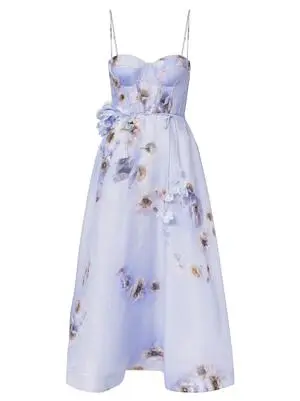 Zimmermann Hypnotic Floral Linen And Silk Bustier Dress - Purple