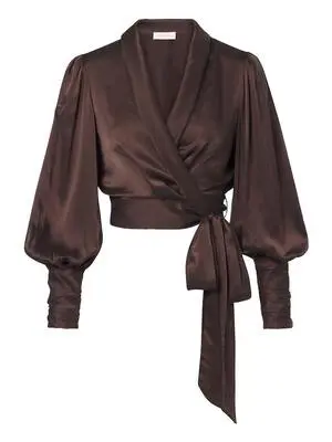 Zimmermann Zimmermann Silk Satin Wrap Top Brown