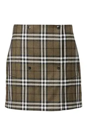Burberry Check Wool Miniskirt - Green