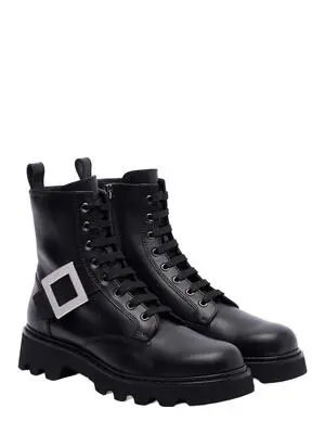 ROGER VIVIER Viv Rangers Leather Ankle Boots - Black