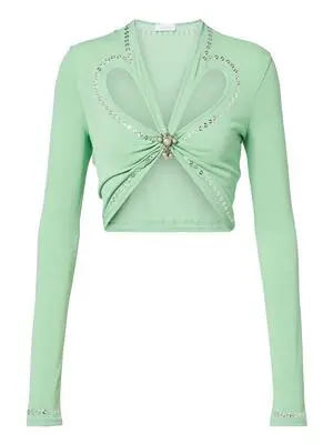 Rabanne Cutout Embellished Crop Top - Green