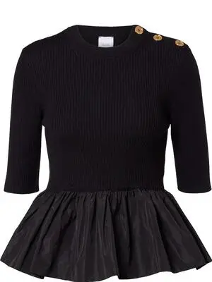 Patou Ribbed-knit Peplum Wool Top - Black