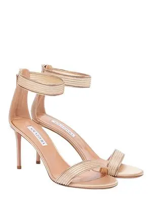 AQUAZZURA Shimmer 85 Embellished Satin Sandals - Beige