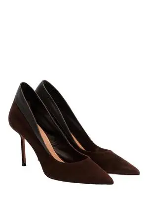 AQUAZZURA Guanto 85 Leather-trimmed Suede Pumps - Brown