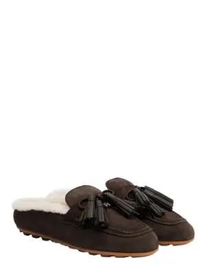 HOGAN H693 Shearling-Lined Suede Slippers