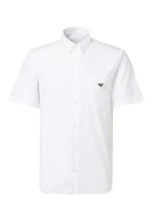 Prada Logo Cotton Poplin Bowling Shirt - White