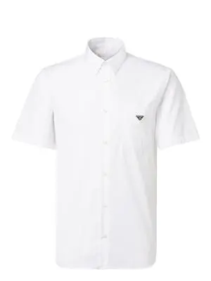 Prada Logo Cotton Poplin Bowling Shirt - White