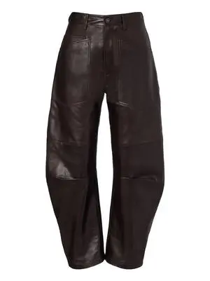 NILI LOTAN Shon Leather Barrel-leg Pants - Brown