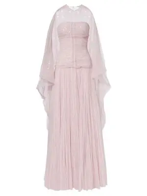 MARMAR HALIM Caped Pleated Bustier Gown - Pink