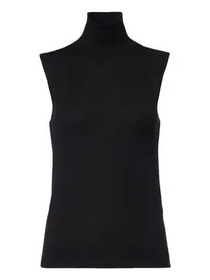 Loro Piana Sleeveless Turtleneck Cashmere Top - Black