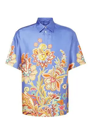 Etro Floral Silk Bowling Shirt - Blue