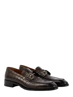 CHRISTIAN LOUBOUTIN Chambelimoc Croc-effect Leather Loafers - Brown