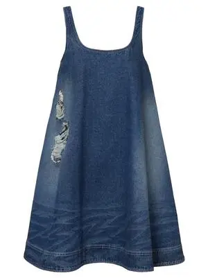 Simone Rocha Distressed Denim Minidress - Blue