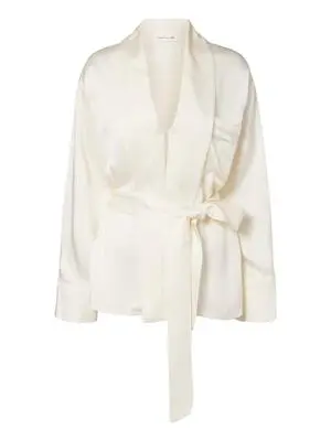 Victoria Beckham Belted Satin Wrap Top - White