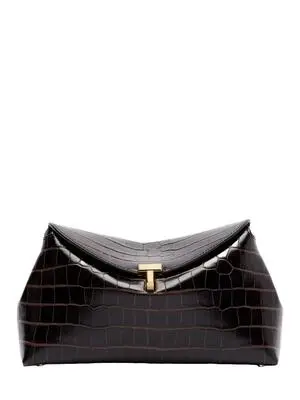 TOTEME T-lock Croc-effect Leather Clutch - Brown