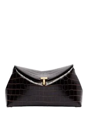 TOTEME T-lock Croc-effect Leather Clutch - Brown