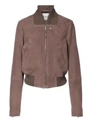 TOD'S Suede Bomber Jacket - Brown