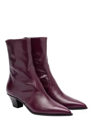 AQUAZZURA Brunswick 45 Leather Ankle Boots - Burgundy