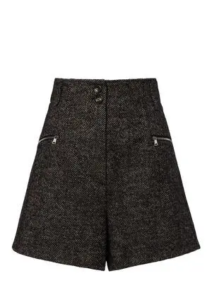 Max Mara Herringbone Wool-blend Shorts - Black