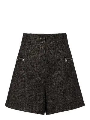 Max Mara Herringbone Wool-blend Shorts - Black
