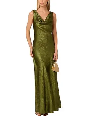 ADRIANNA BY ADRIANNA PAPELL Foil Cowlneck Gown - Dark Olive