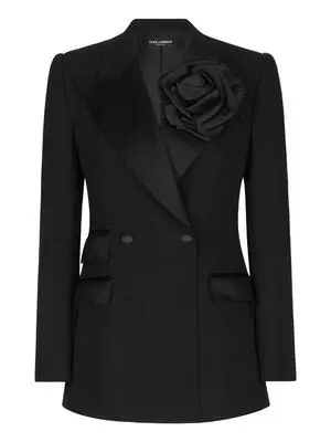 DOLCE & GABBANA Double-Breasted Woolen Jacket With Flower Appliqué