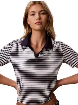 Calvin Klein Cotton Contour Rib Polo Tee - Baritone Blue Stripes