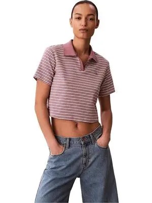 Calvin Klein Cotton Contour Rib Polo Tee - Capri Rose Stripes
