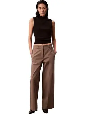 Calvin Klein Cotton Stretch Wide Leg Chino Pants - Walnut