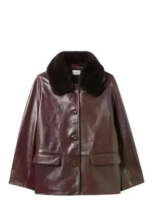 Claudie Pierlot Lambskin Leather Coat With Shearling Collar - Purple