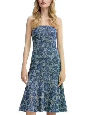 Guess Floral-lace Strapless Dress - Blue