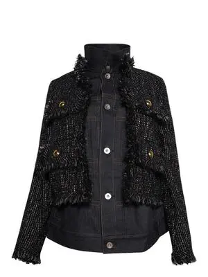 Sacai Tweed And Denim Jacket - Blue