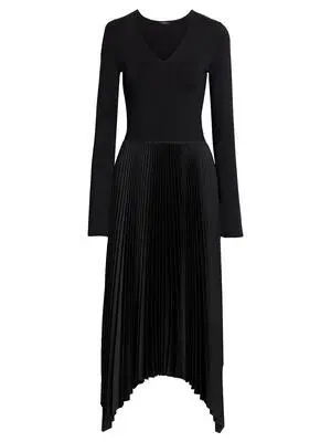 JOSEPH Dubois Knit-paneled Pleated Satin Midi Dress - Black