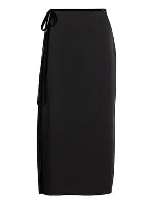 Vince Wrap-effect Velvet-trimmed Satin-crepe Midi Skirt - Black