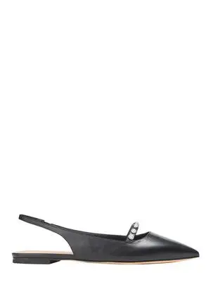 STUART WEITZMAN Faux Pearl-embellished Leather Slingback Flats - Black
