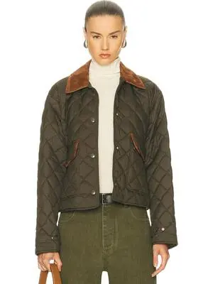 Miu Miu Quilted Jacket With Lambskin Suede Trim - Militare