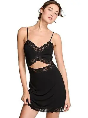 Victoria's Secret Modal Soft Lace-trim Mini Slip Dress - Black