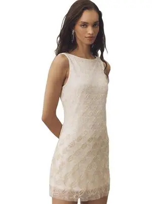 NOT SO SERIOUS Ombre Beaded Geo Mini Dress - Ivory Ombre