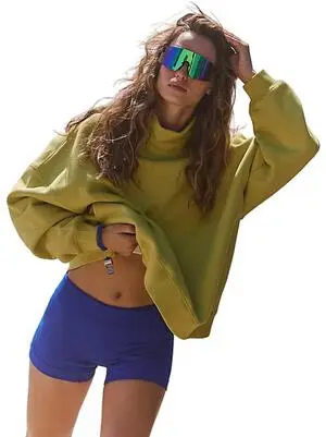 Free People FP Movement A Cut Above Mock Neck Pullover Sweatshirt Honeydew