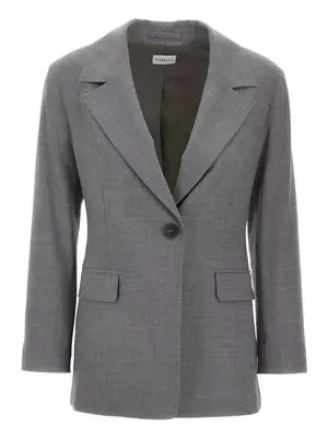 Marella Single-button Blazer With Padded Shoulders - Grey