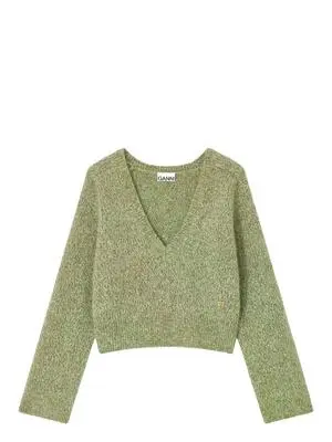 GANNI Brushed V-neck Sweater - Green
