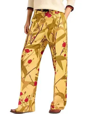 La DoubleJ Floral-print Pleated Trousers - Yellow