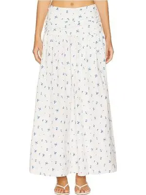 WeWoreWhat Ruched Waist Midi Skirt - Sky Multi